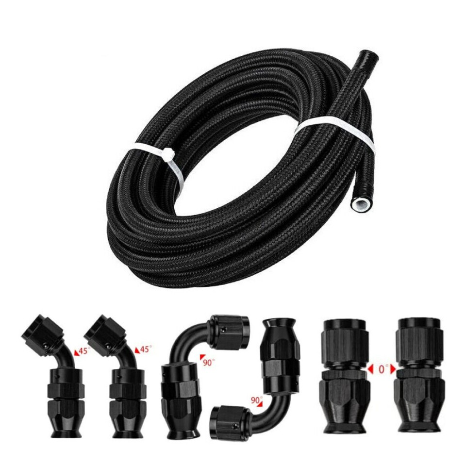 6AN - AN6 Black Nylon E85 PTFE Fuel Line 10ft 6 Fittings Hose Kit E85 ...