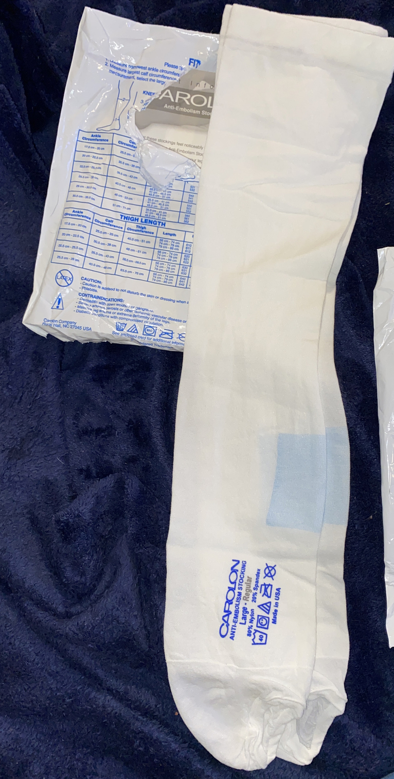 2 CAROLON CAP ANTI-EMBOLISM STOCKINGS L Knee High NO LATEX White ...