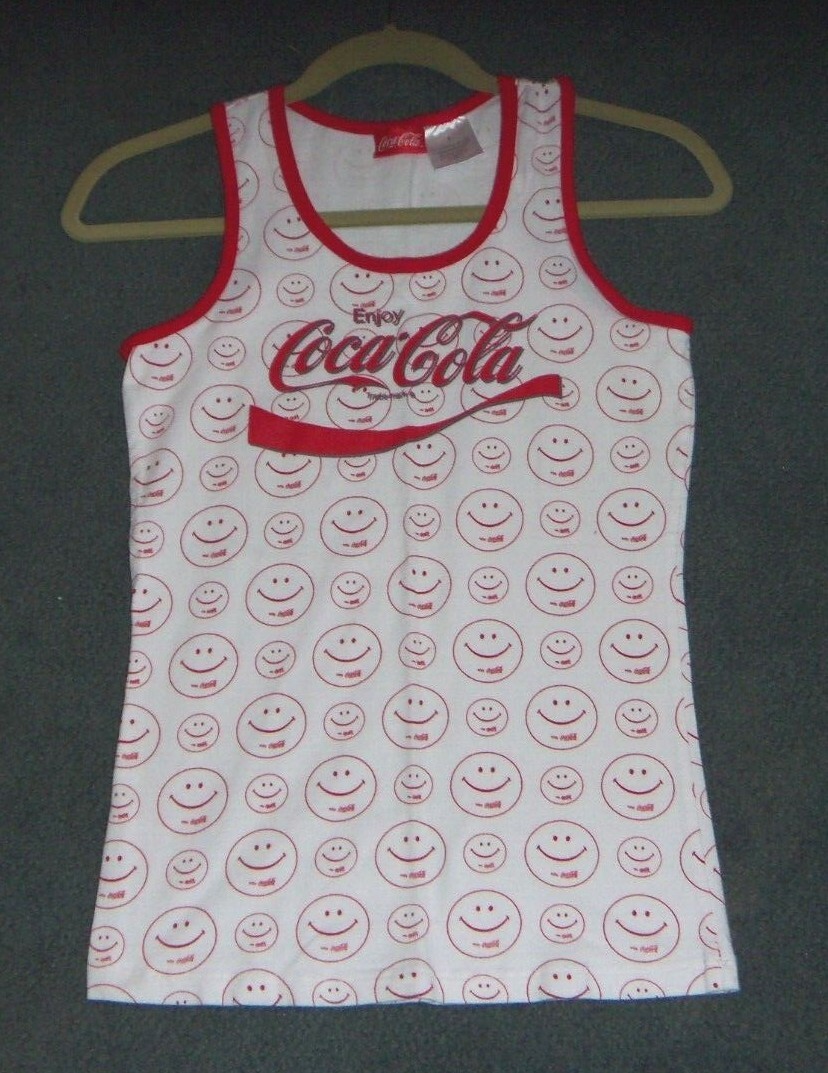 Coca-Cola Smiley Face Stretchy Racer Back T-shirt Women's Size Small | eBay