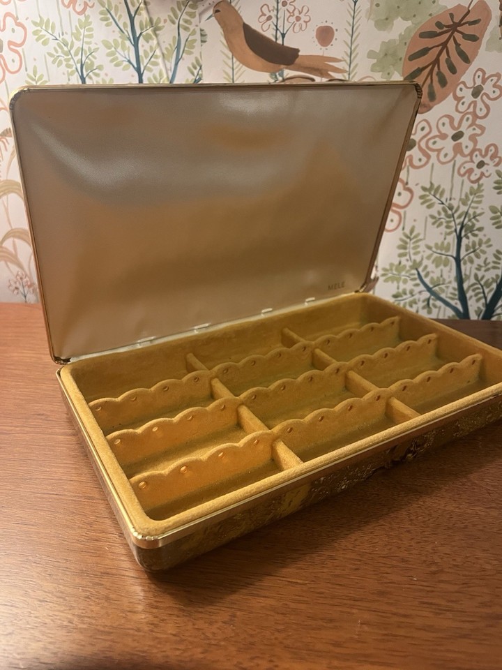 Vintage Mele Jewelry Box Organizer Marbled Amber Gold Trim Mid Century ...