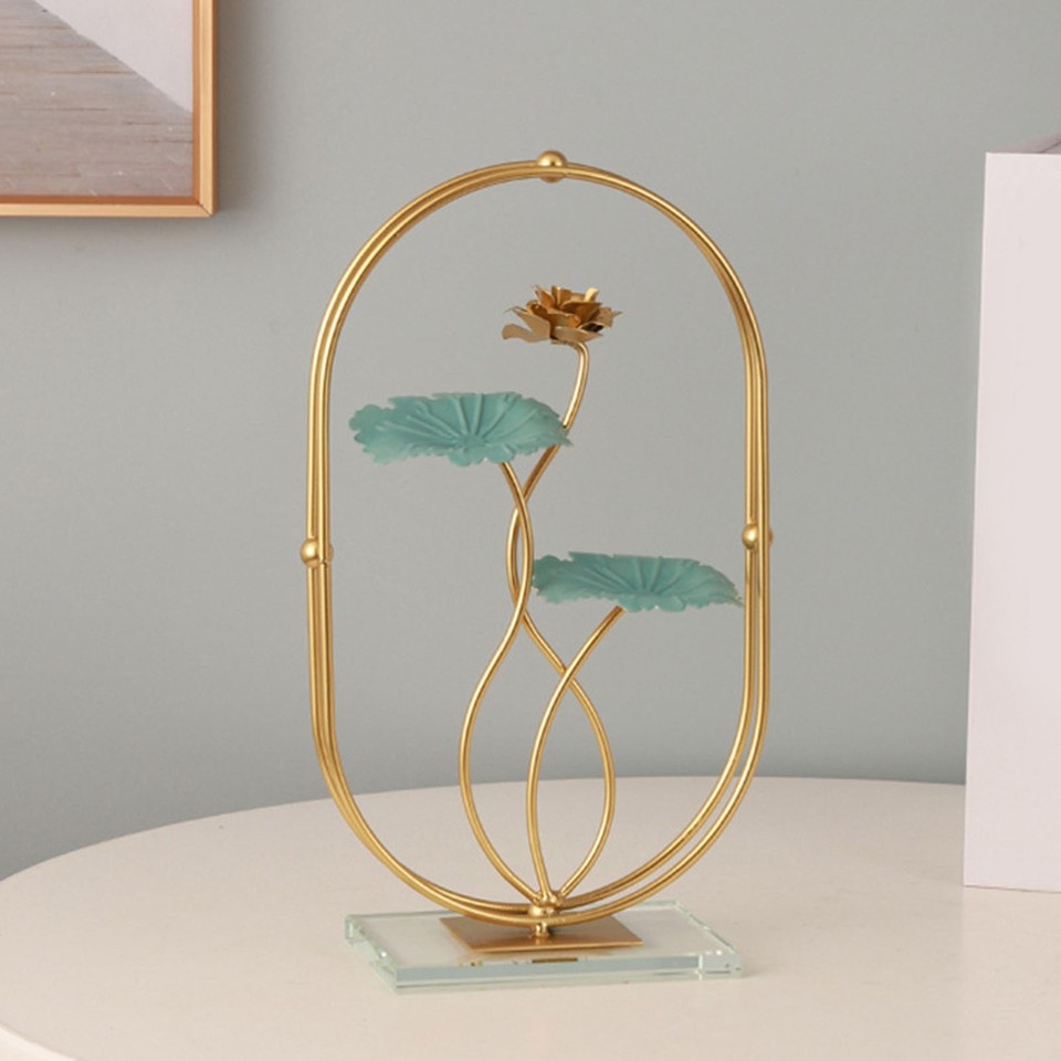 Iron Leaf Ornament With Glass Base Exquisite Stylish Metal Leaves Scul ...