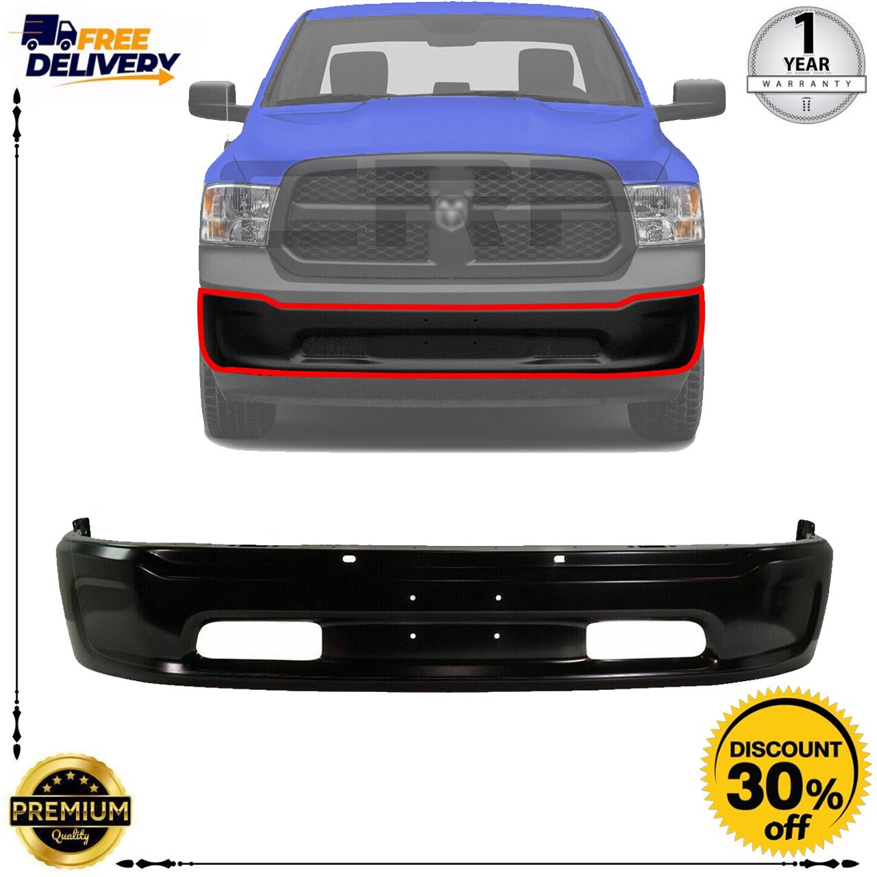 Front Lower Bumper Black For 2014-2018 Ram 1500 CH1002401 68160856AC | eBay