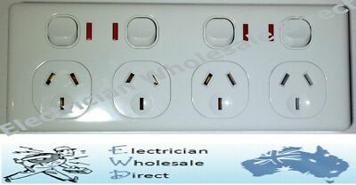 DOUBLE POLE 4 QUAD GPO Power Point Quad Socket Outlet with NEON 4 way 4 ...