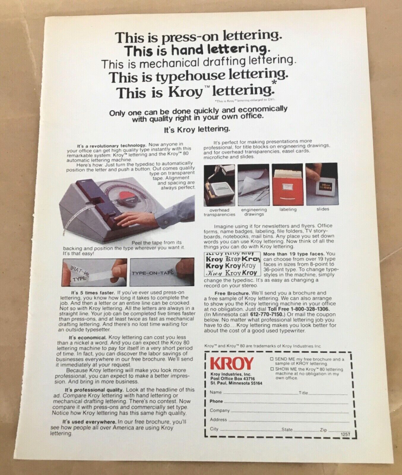 Kroy lettering machine ad 1981 original vintage print 1980s retro ...