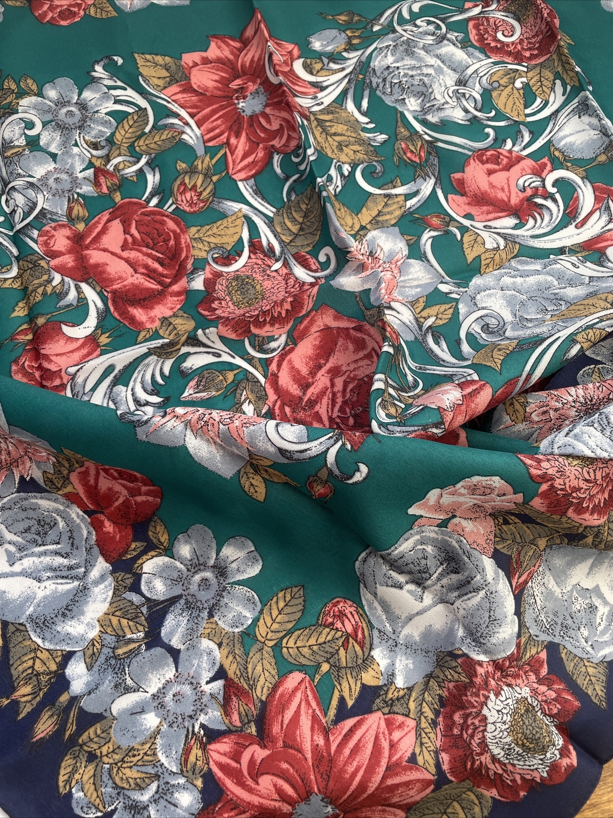 Italian Floral Scarf Made In Italy 30” X 30” - Gem