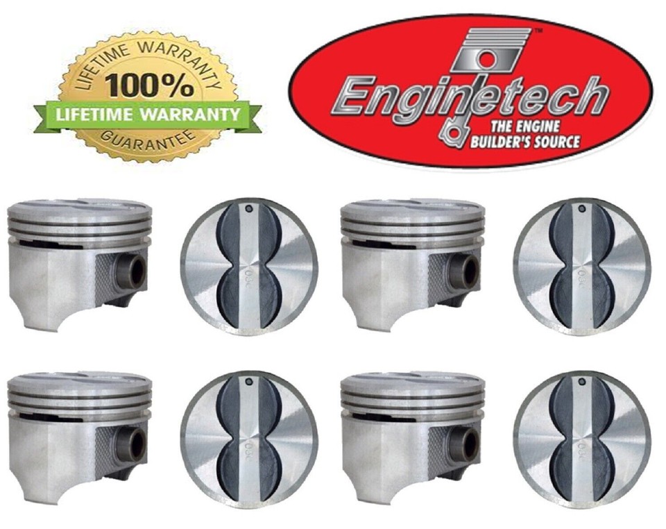 Chevy Chevrolet 307 Sbc Enginetech Flat Top Pistons And Piston Rings ...