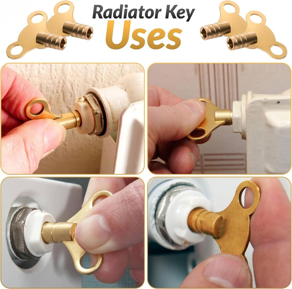 2 X SOLID BRASS RADIATOR BLEED AIR LOCK KEY KEYS PLUMBING EASY GRIP ...