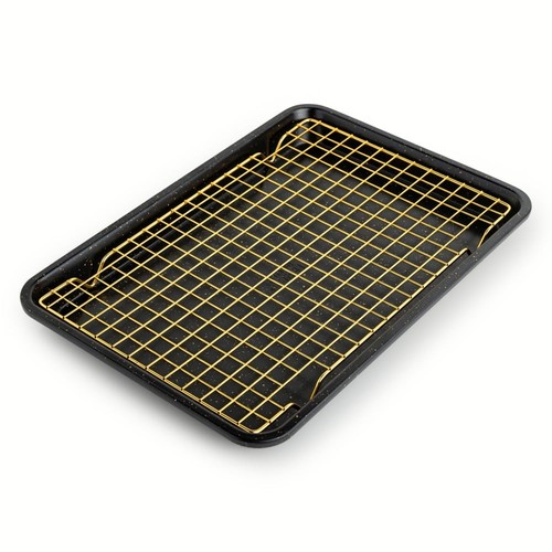 Non-Stick Rectangle Baking Sheet with Gold Cooling Rack - Black | eBay