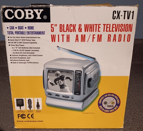 Coby 5" Black And White TV With AM/FM Radio. CX-TV1. Tested | eBay