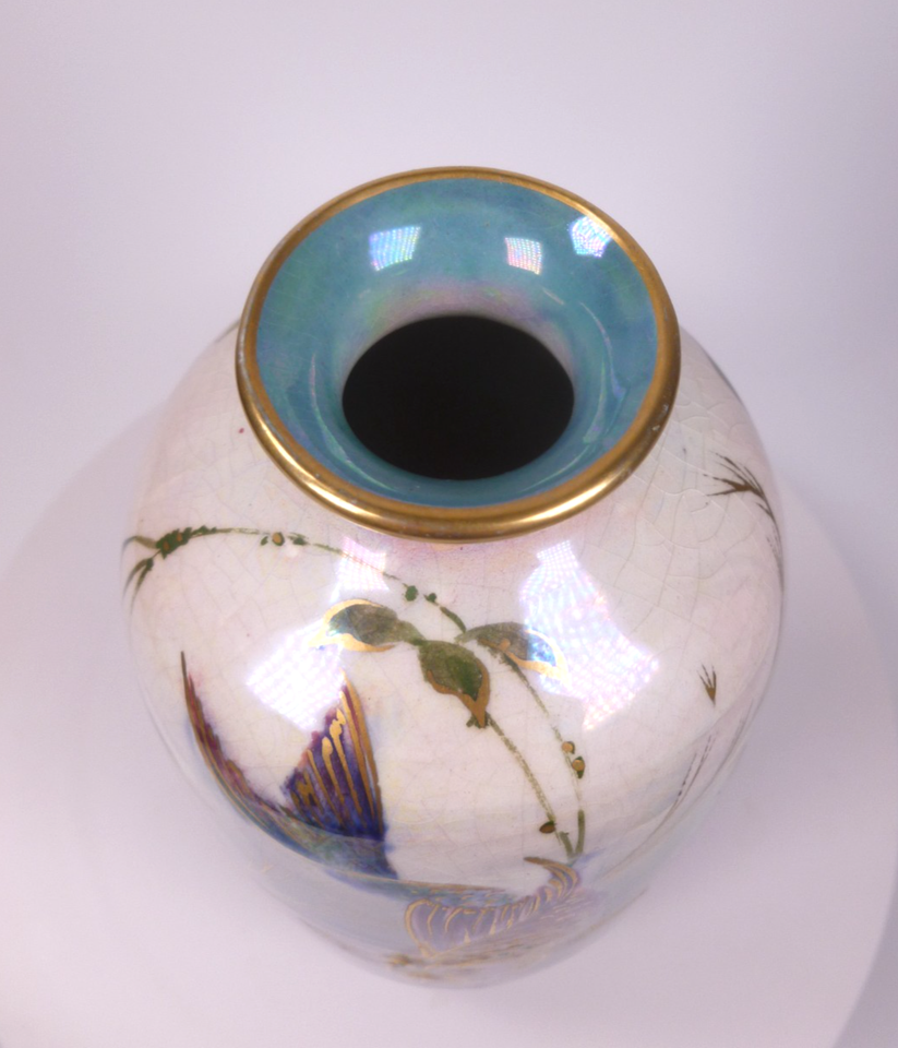 RARE SHELLEY CHINA LUSTRE KOI CARP FISH VASE SIGNED BY WALTER SLATER c ...