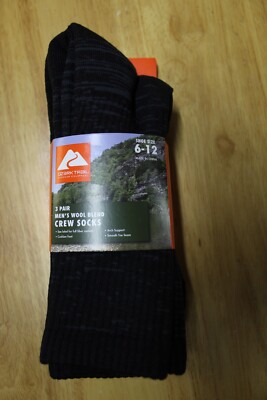 Ozark Trail Men's Merino Wool Blend Crew Socks-Black Soot-Size 6-12 ...