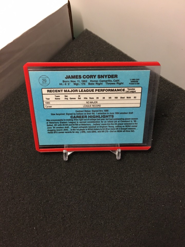 Cory Snyder Rated Rookie 1986 Donruss card 29 Cleveland Indians RC | eBay