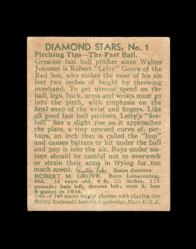 1934-36 Diamond Stars Set-Break # 1 - Lefty Grove LOW GRADE *GMCARDS ...