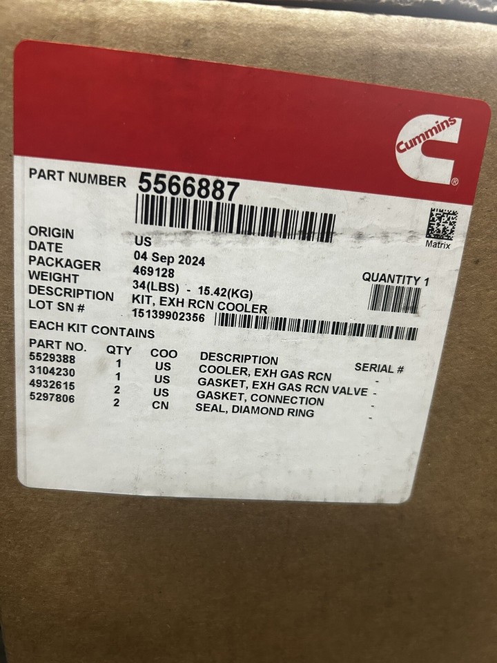 NEW Genuine OEM Cummins Exhaust Gas Recirculation Cooler EGR # 5566887 ...