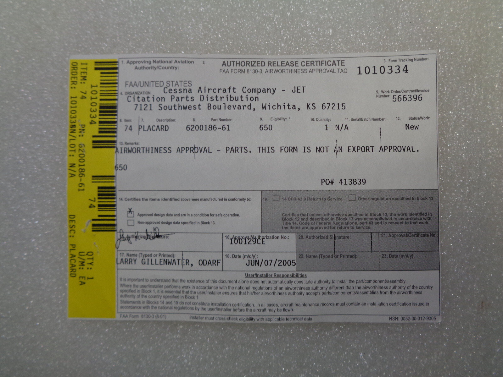 CESSNA CITATION AIRCRAFT "HYDRAULIC SERVICE " PLACARD DECAL 6200186-61 ...