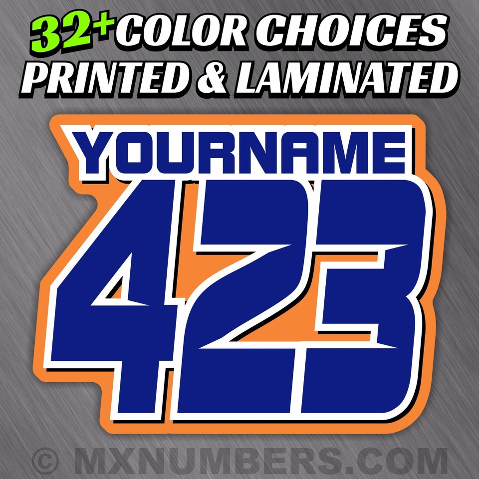 3 Custom Racing Number & Name Plate Decals 4 Colors SX MX ATV Go Kart ...