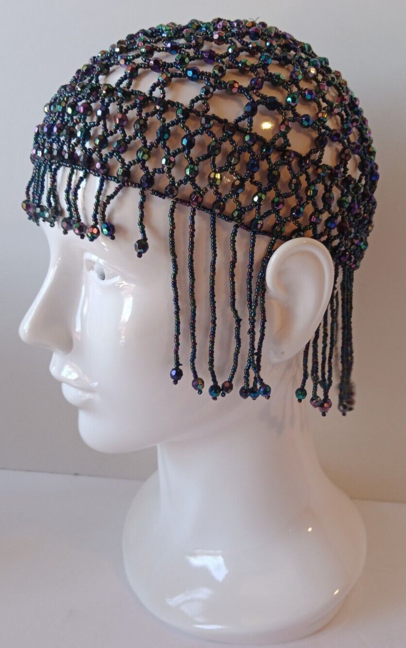 Vtg. 1920's Style Art Deco Beaded Skull /Flapper Cap … - Gem