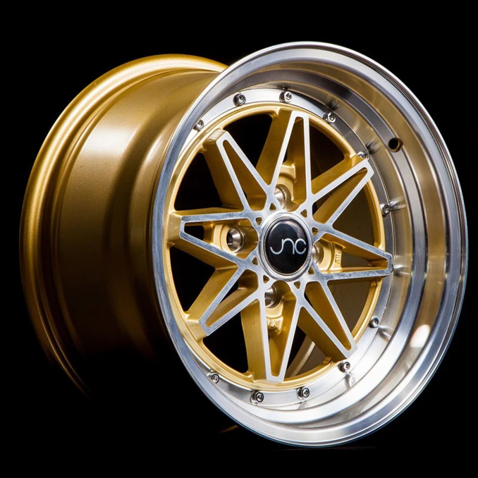 JNC002 JNC Wheels Rim 15x8 JDM Gold with Silver Machined Face Lip 4x100 ...