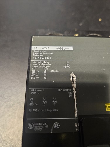 Square D LAP36400MT Circuit Breaker 400A 250VDC 600VAC LA400A AL400LA (30542) | eBay