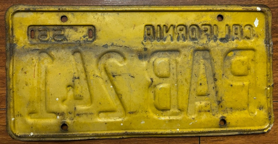 California License Plate 1956 Yellow Black Single PAB 241 | eBay