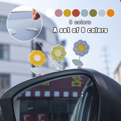8pcs Knitted Flowers Car Ornaments Auto Console Dashboard Rear View ...
