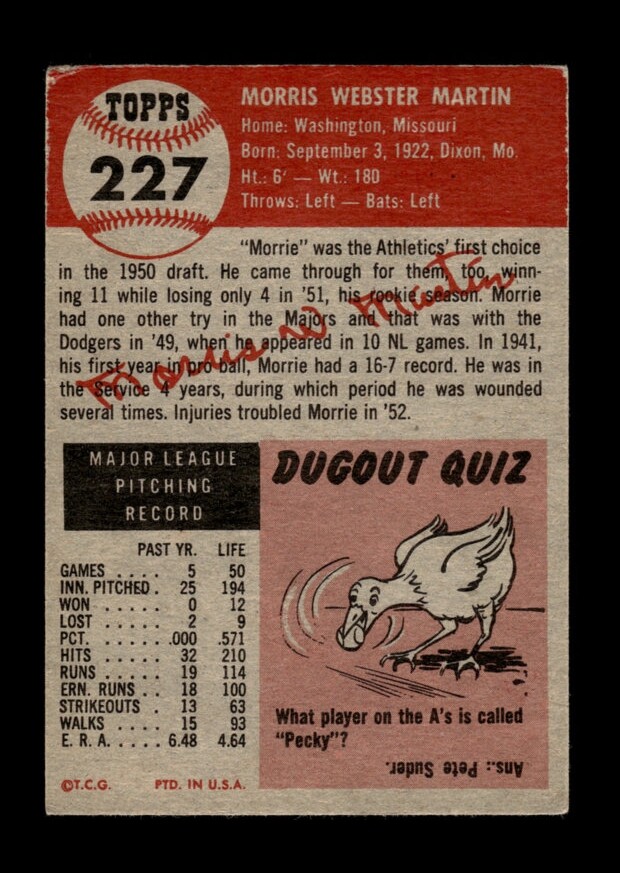 1953 Topps Set-Break #227 Morris Martin LOW GRADE (crease) *GMCARDS* | eBay