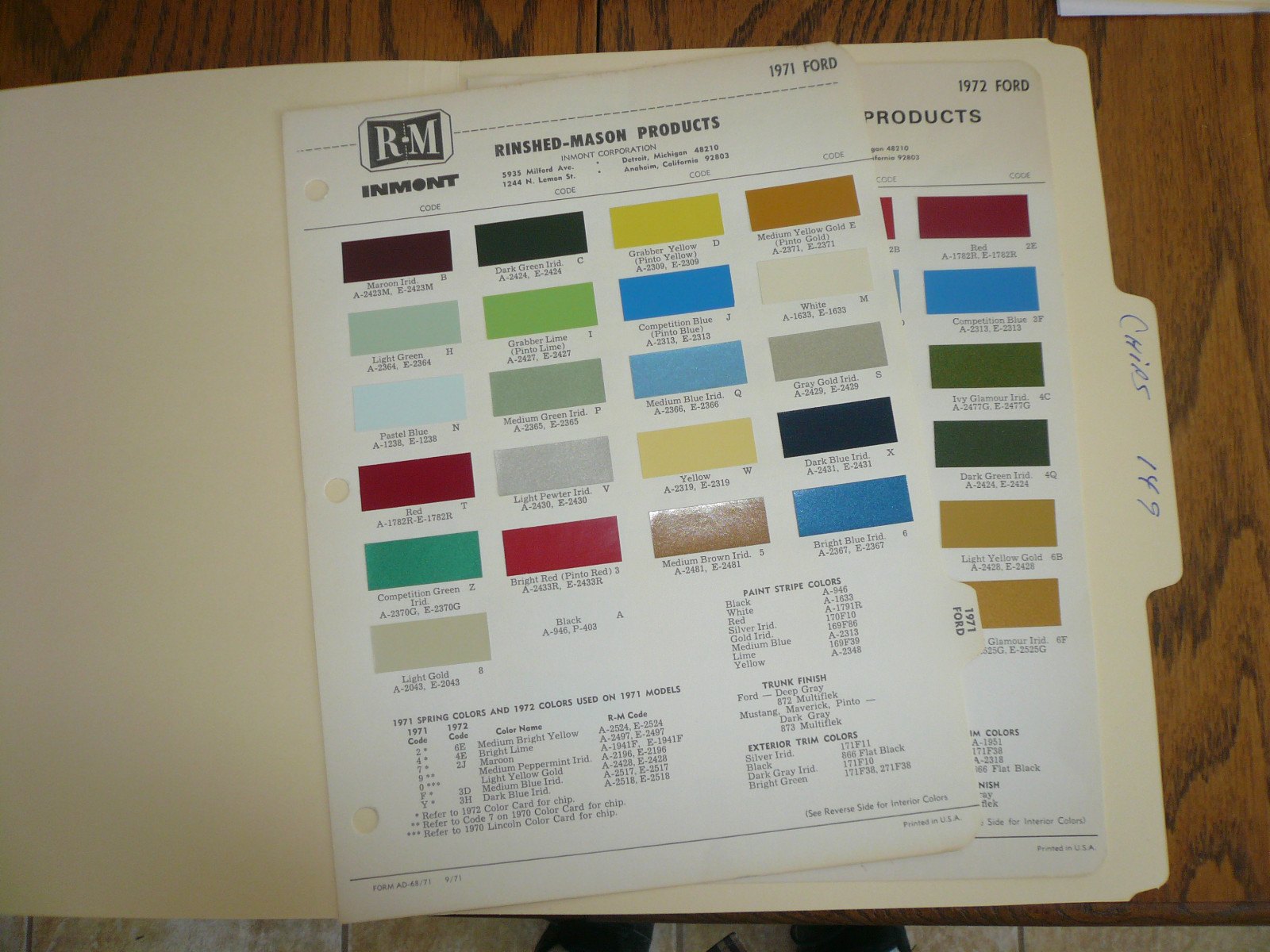 1971 & 1972 Ford R-M Color Chip Paint Sample - | eBay