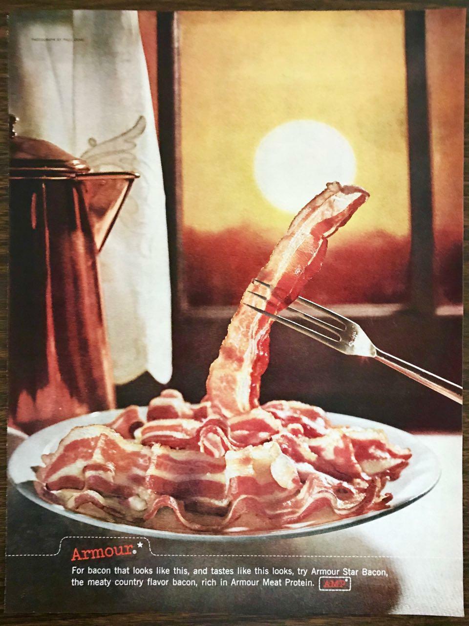 1961 Armour Star Bacon Print Ad Sunrise Window Copper Coffee Pot Bacon ...