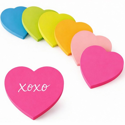 Heart Sticky Notes - 6 Pads Valentines Gifts | 3x3 inches, Multicolor ...
