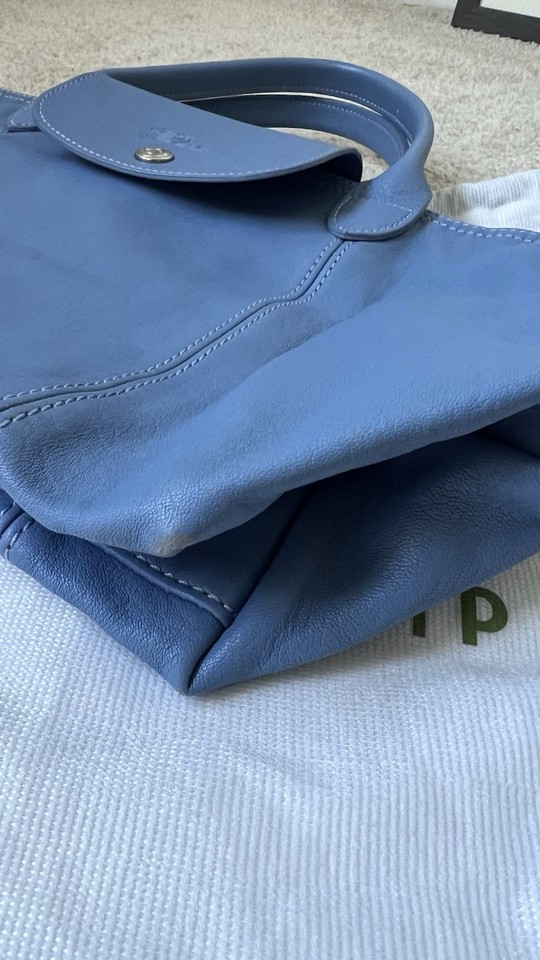 Longchamp Le Pliage Small Tote Bag - Cuir Leather - Cornflower Light ...