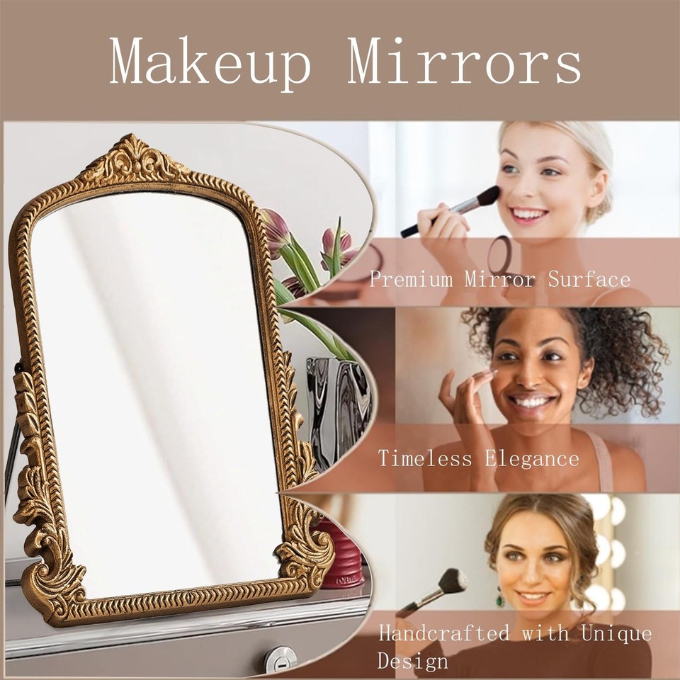 Small Vintage Vanity Makeup Desk Mirror Antique Traditional Chic Arch ...