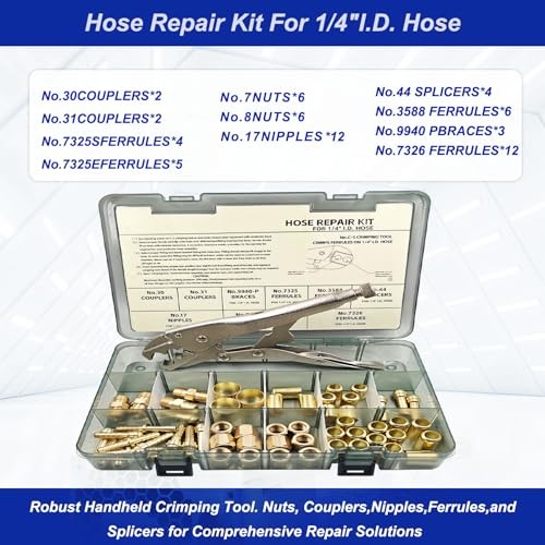 58PCS Hose Repair Kit, 1/4 I.D. Torch Hose Repair Kit, Air Hose Crimper ...
