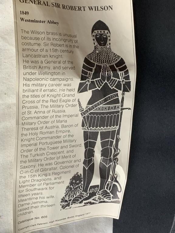 BRASS RUBBING GENERAL SIR ROBERT WILSON 1849 WESTMINSTER ABBEY Approx ...
