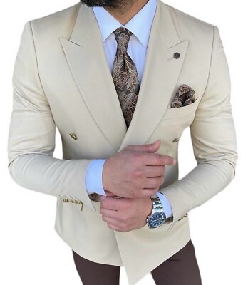 Designer Beige Two Rows Of Buttons Double Row Golden Jacket Waisted ...