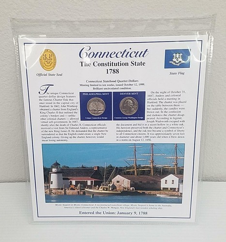 1999 Connecticut | Statehood Quarter, 25 cents | PCS Stamp & Coin Panel ...