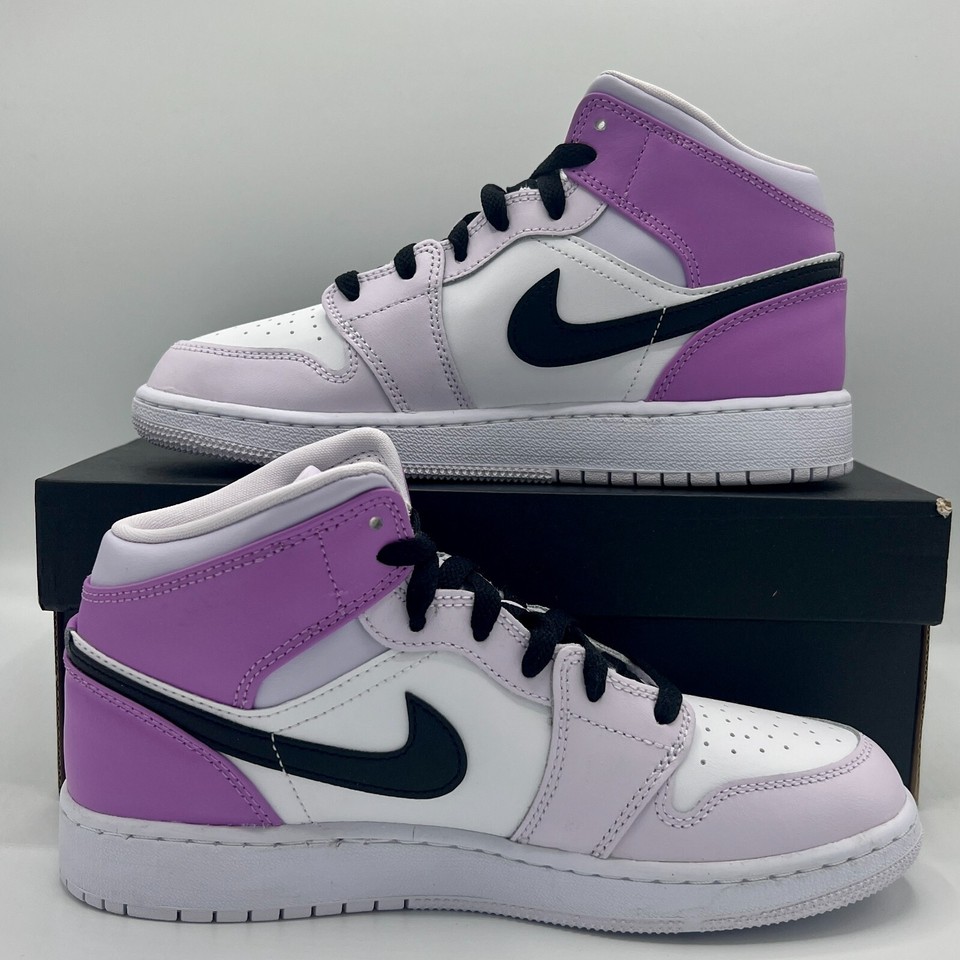 Nike Air Jordan 1 Mid Barely Grape Black White Shoes GS DQ8423-501 NEW ...