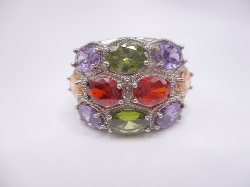 Chunky CZ colorful red purple green orange cocktail statement ring sz 8 ...