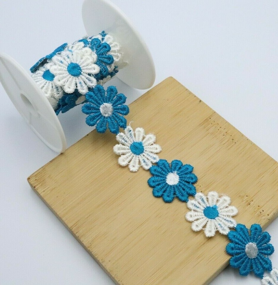 FCL 2 Yards Daisy Flower Lace And Ribbon Trim for Sewing and ...