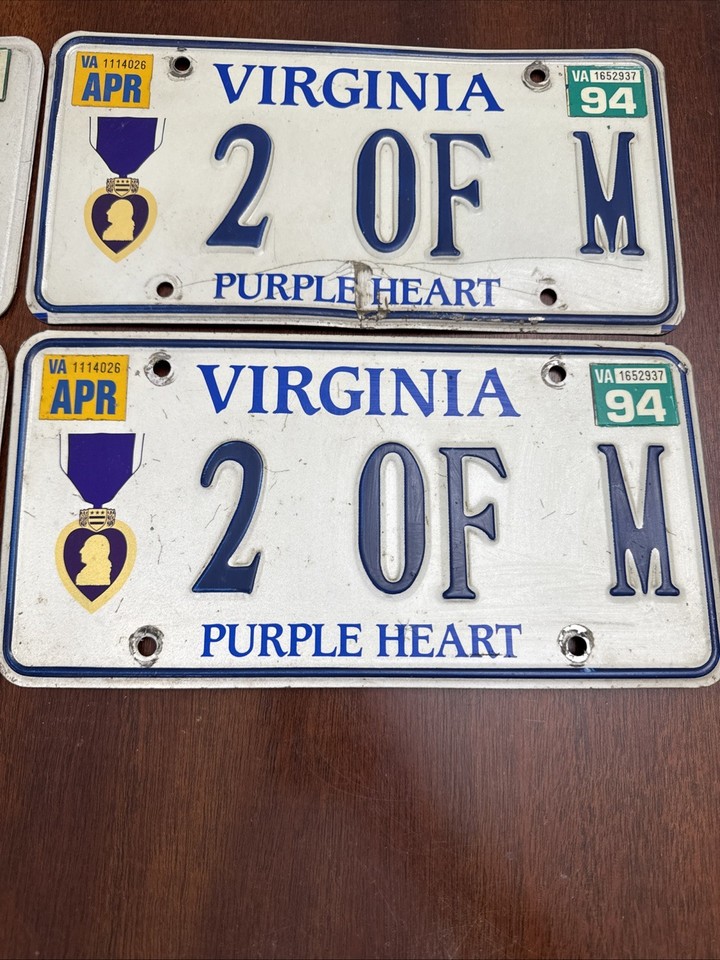 Lot Of 4 (2 Sets) Vintage Virginia Purple Heart License Plates Veteran ...