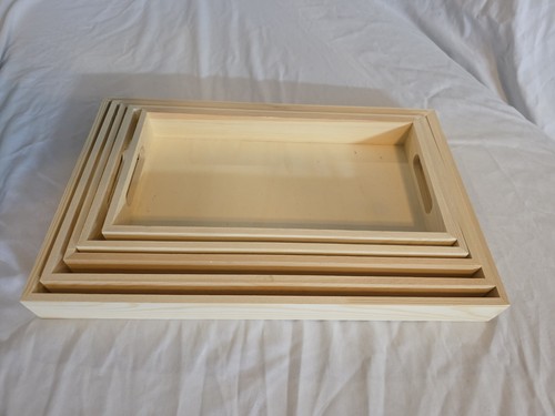 Wooden Nested Serving Trays - Set of 5 Unfinished Rectangle Trays with ...