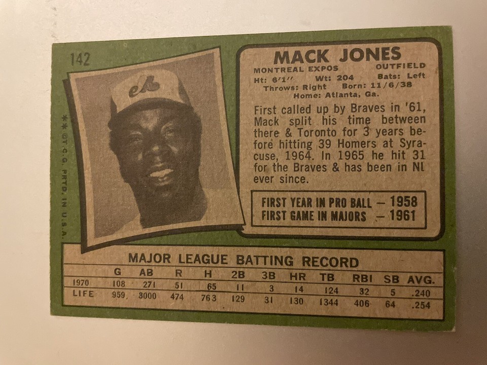 1971 Topps Baseball #142 Mack Jones | eBay