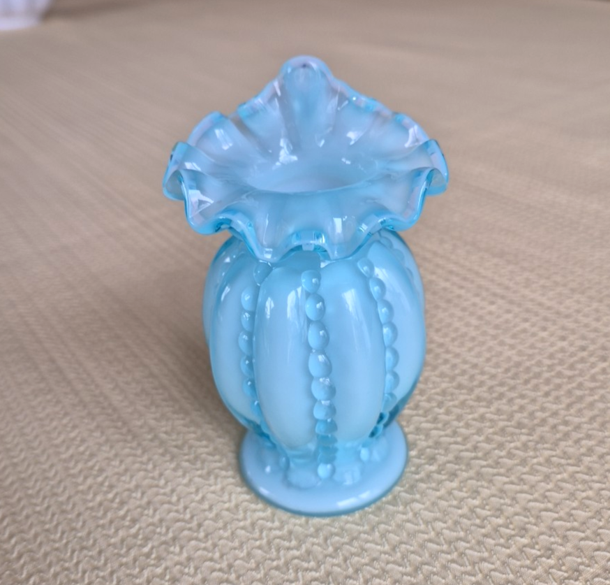 RARE Fenton MINIATURE light blue Cased Beaded Melon Jack In The Pulpit ...