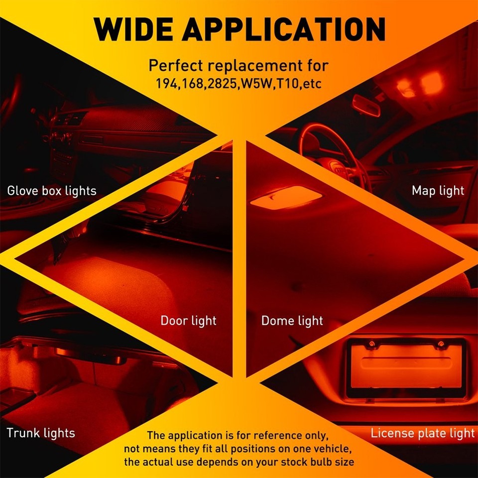 Pure Red T10 LED Inner Tail Light Bulbs Super Bright 2825 168 192 194 ...