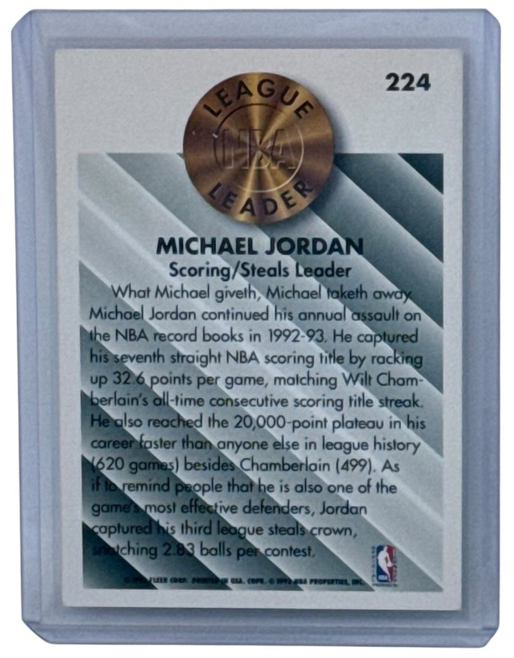 Michael Jordan 1993-94 Fleer Basketball League Leader Chicago Bulls ...