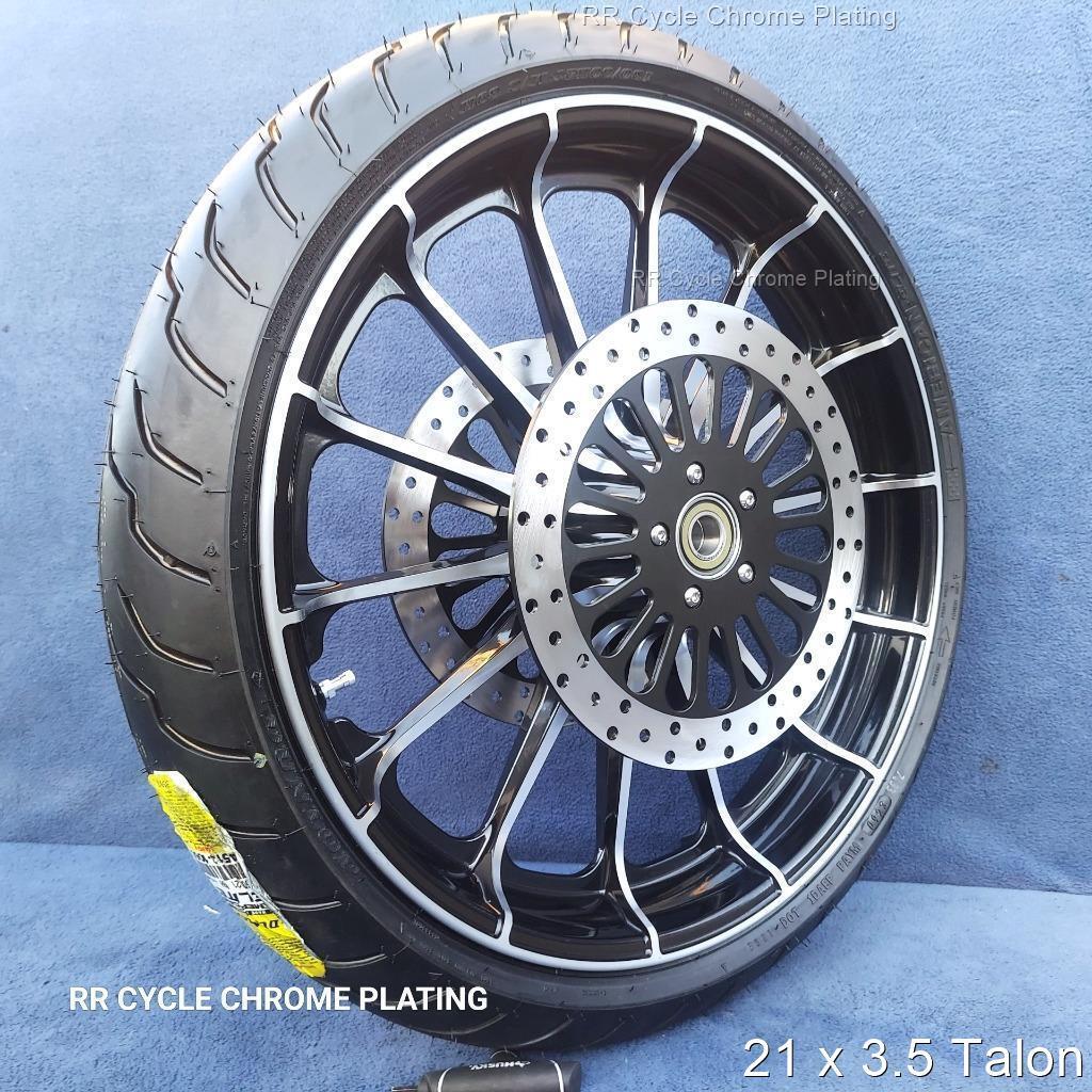 21" Black Contrast Talon Harley Front Wheel Dunlop Tire Black Rotor 8 ...