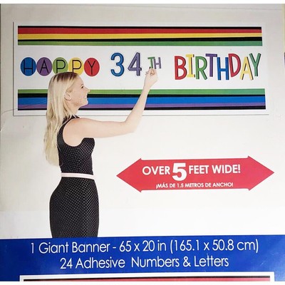 Rainbow Add-Any-Age Personalized Giant Banner Kit Birthday Party Decor ...