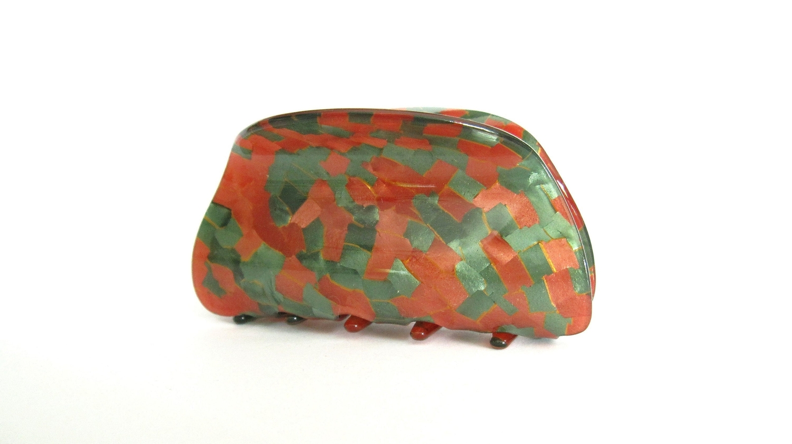 Shimmering rust red and green acrylic hair claw clip | eBay