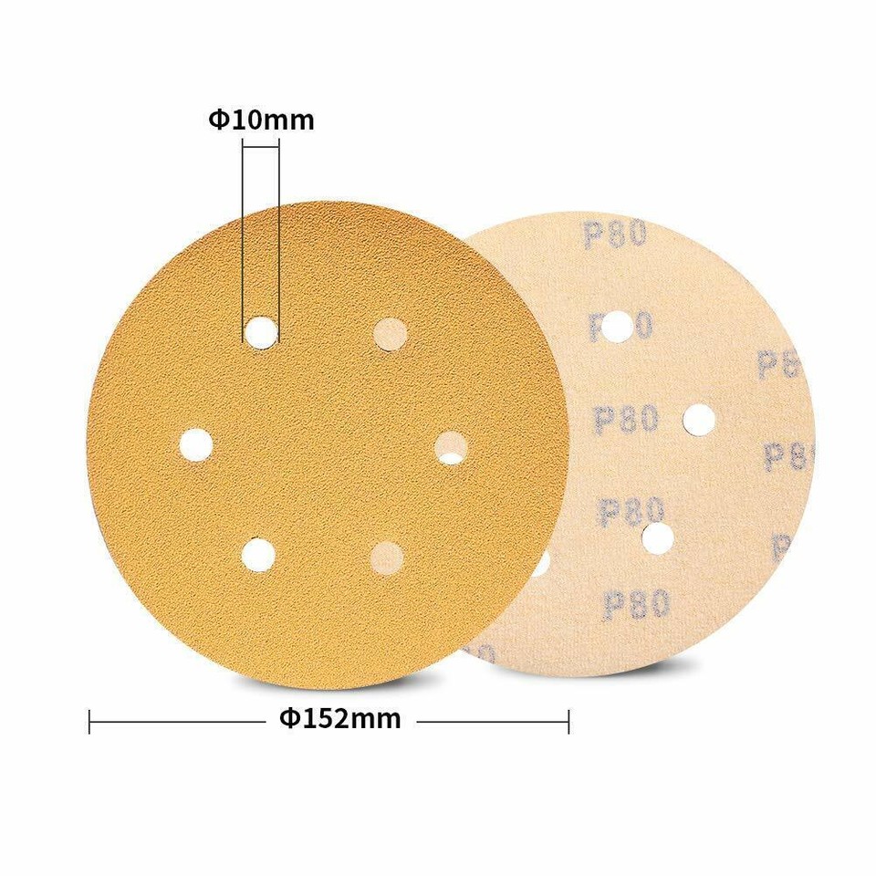 50/100PCS 6 inch Hook Loop Sanding Discs 80 120 180 Grit 6-Hole Sander ...