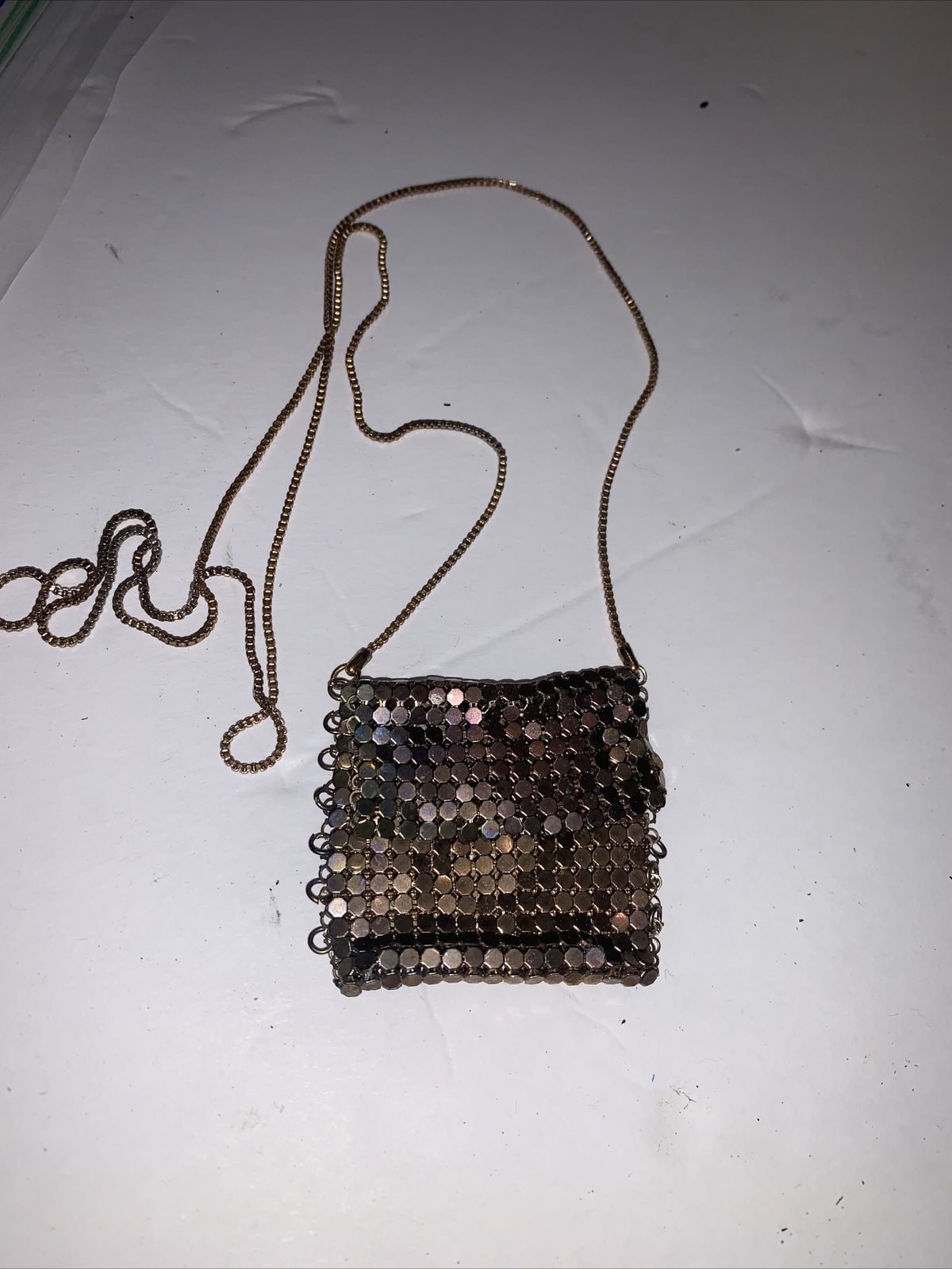 vintage teeny tiny chain mail pouch long strap disco - Gem