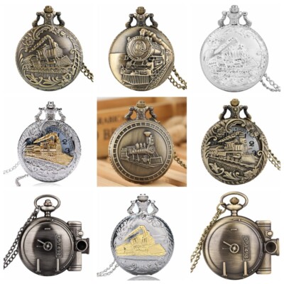 Steampunk Unique Train Design Quartz Pocket Watch Necklace Gifts for ...
